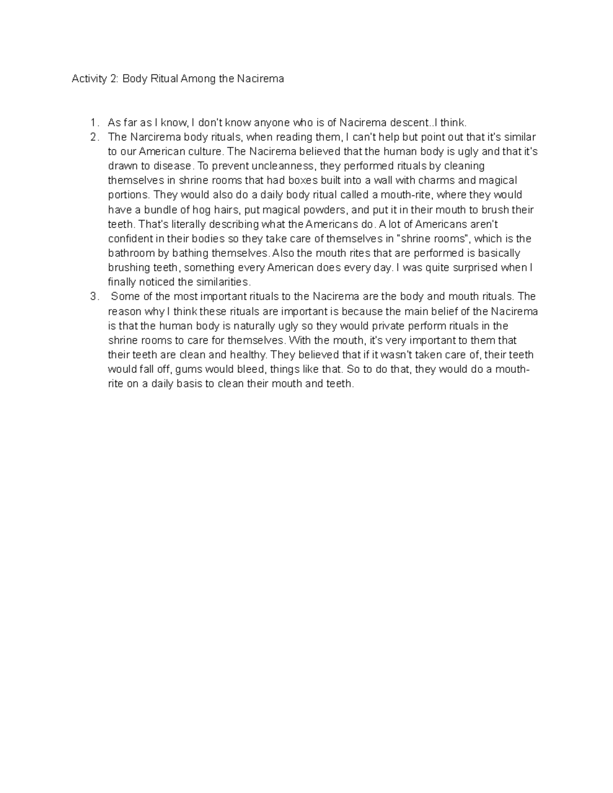 Activity 2 Body Ritual Among the Nacirema - Activity 2: Body Ritual ...
