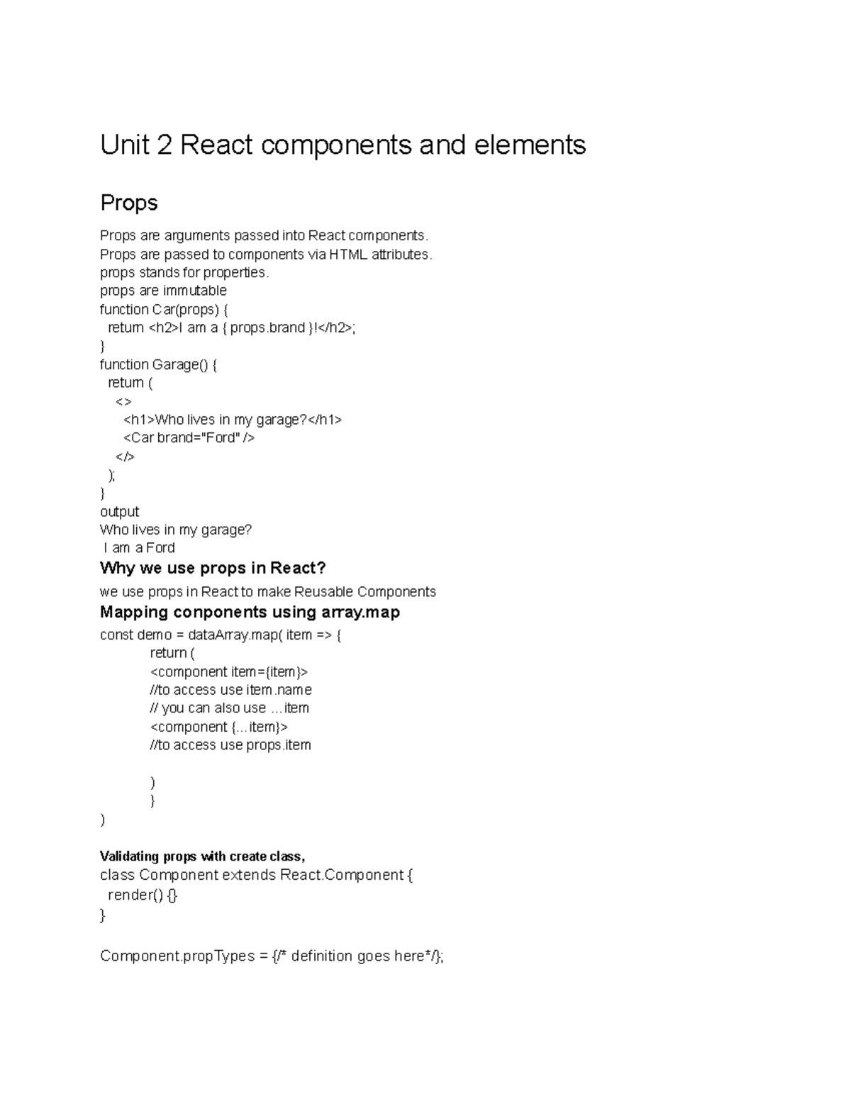 full stack developement - Unit 2 React components and elements Props ...