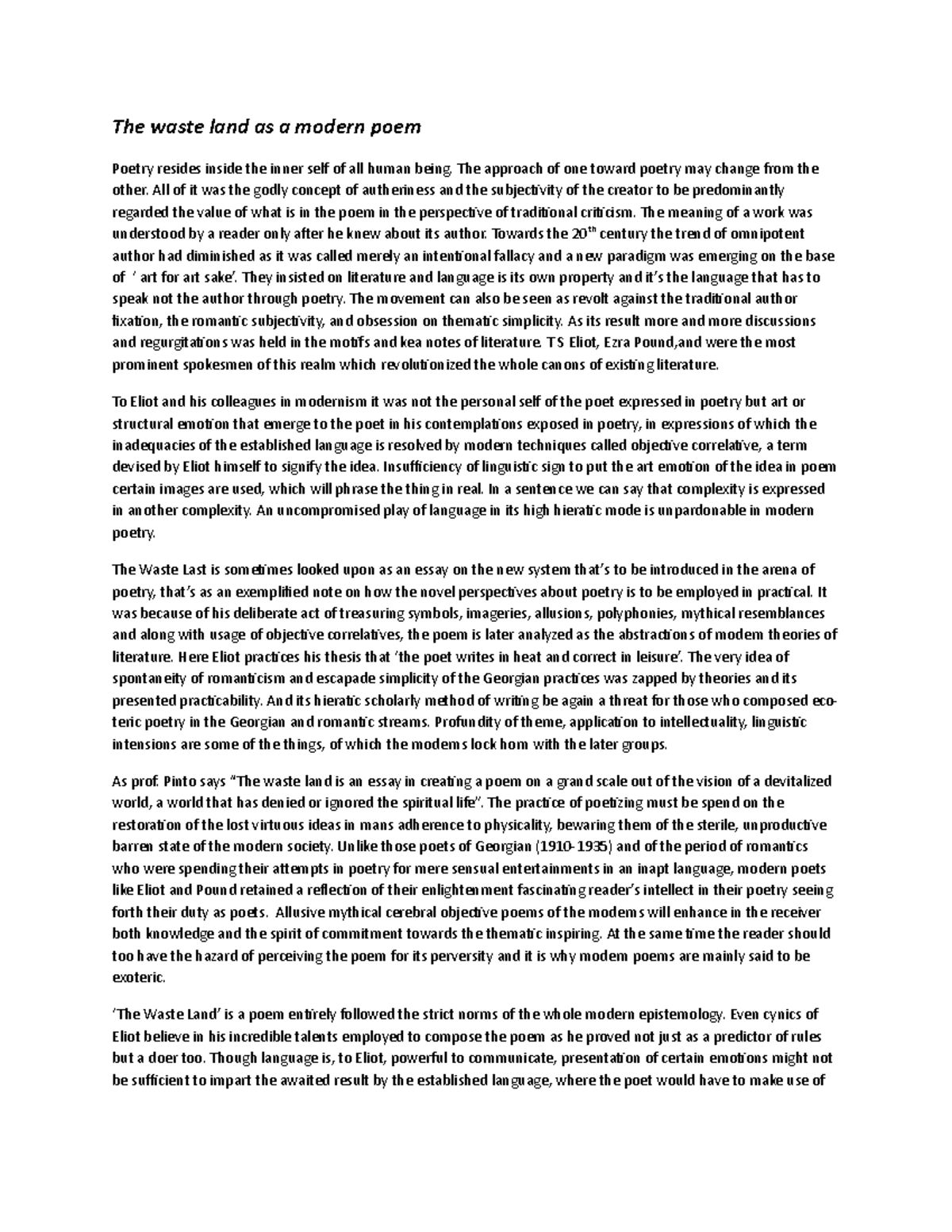 The waste land as a modern poem - The waste land as a modern poem ...