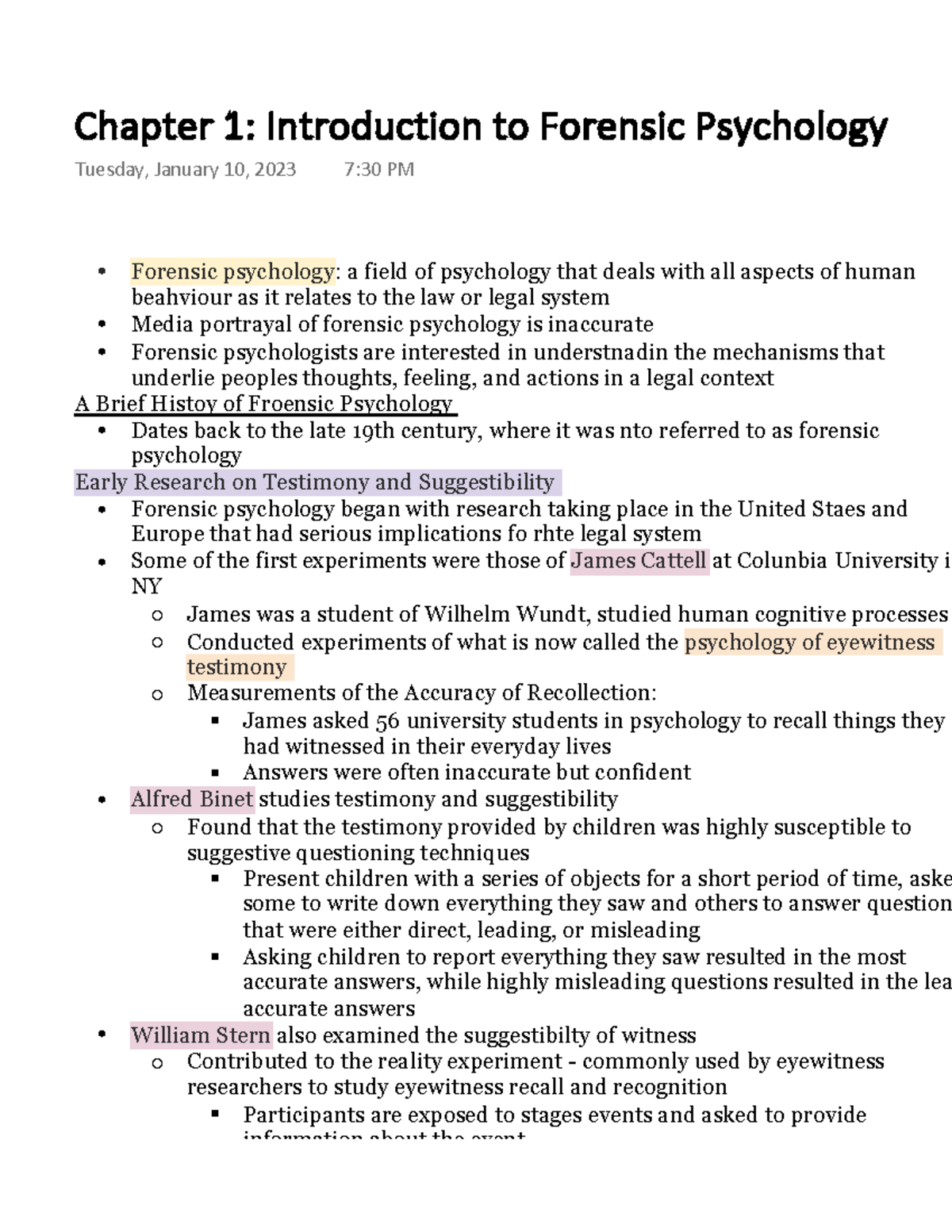 Chapter 1 Introduction to Forensic Psychology - Forensic psychology: a field of psychology that ...