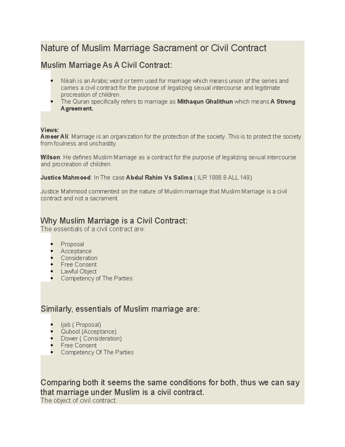 5 Nature of Muslim Marriage Sacrament or Civil Contract - The Quran specifically refers to - Studocu