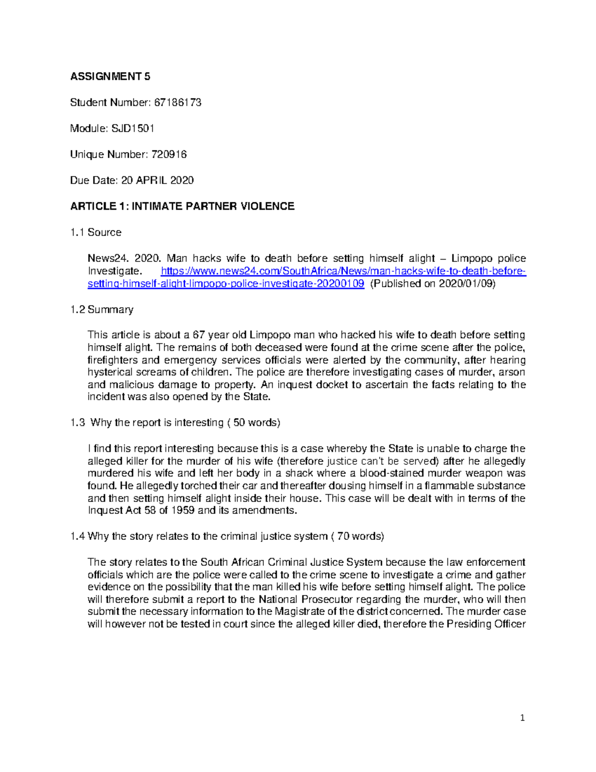 Assignment 3 SJD 2020 - An understanding of social justice in South ...