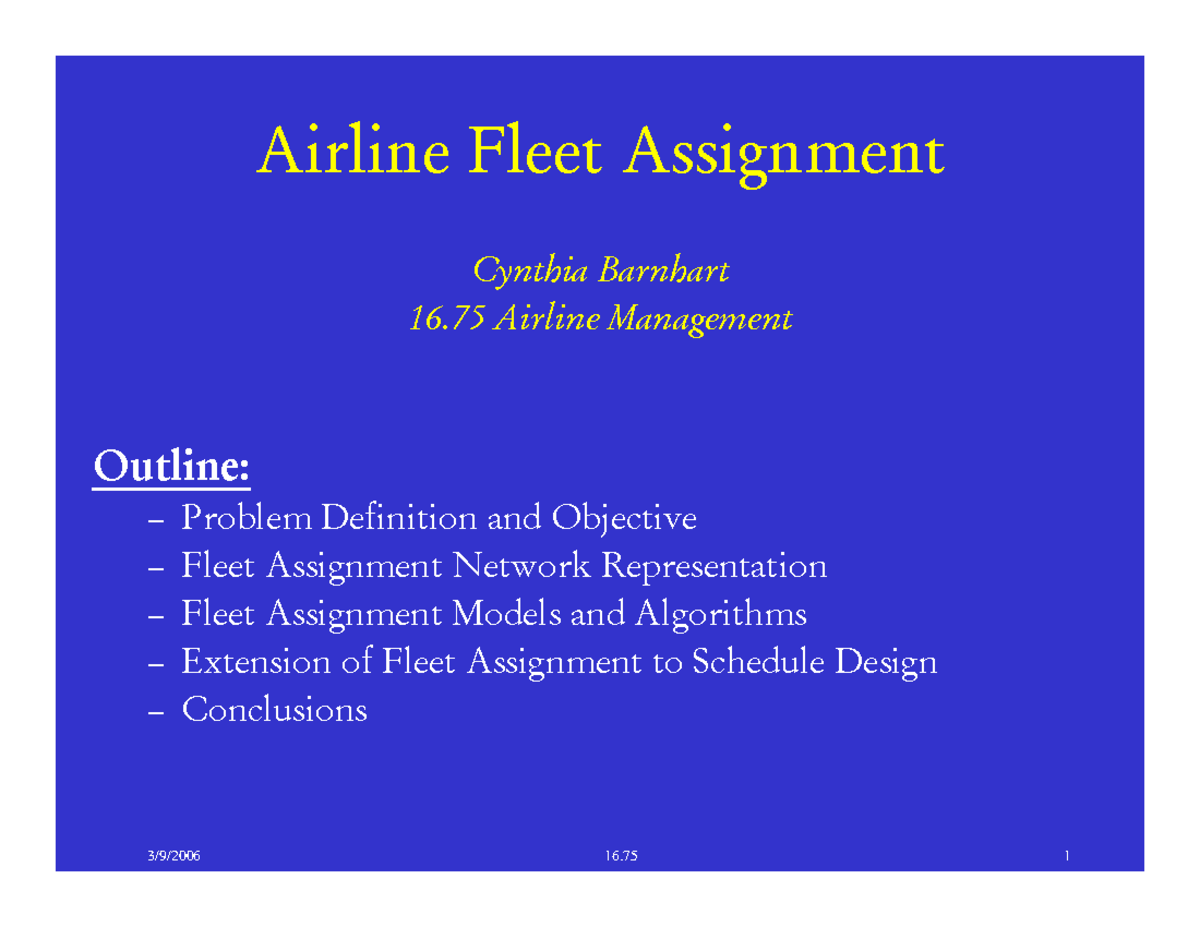 Lect9 Airline Fleet Assignment (PDF) - Airline Fleet Assignment Cynthia ...