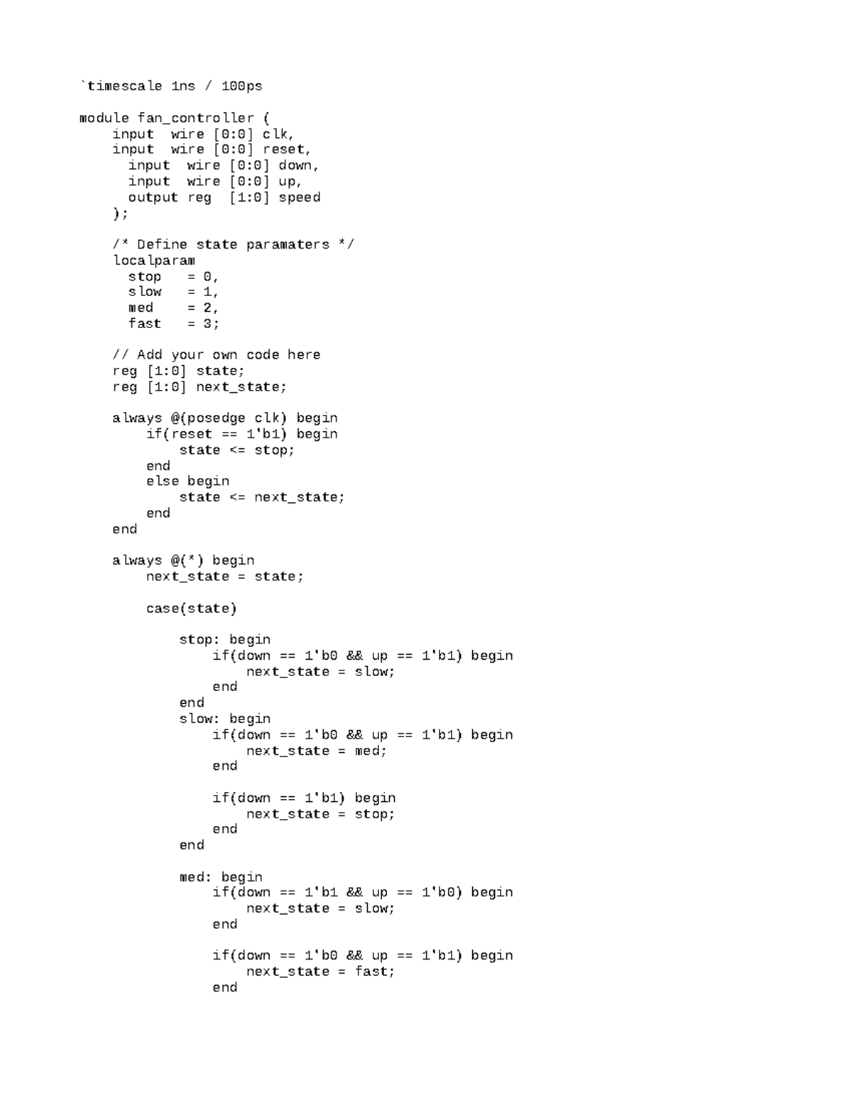 Practice FSM 5 Solution - `timescale 1ns / 100ps module fan_controller ...