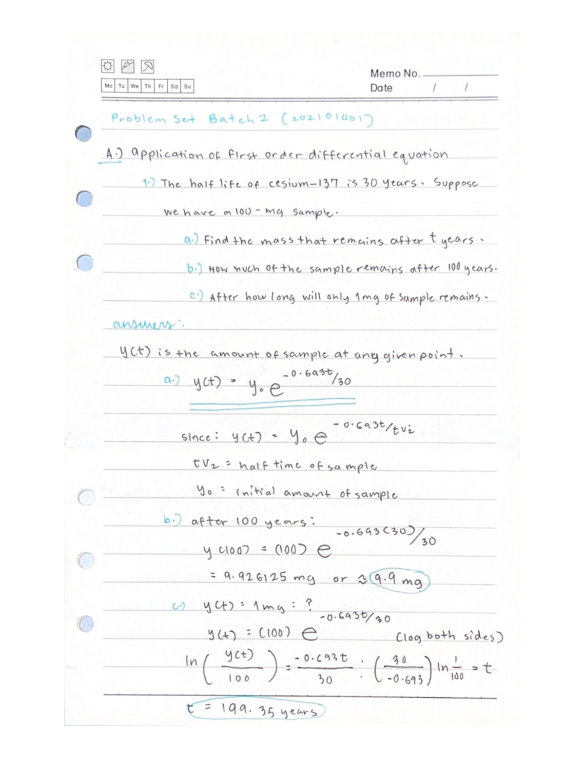Diff. Eqn. Problem Set Batch 2 - Electrical Engineering - Studocu