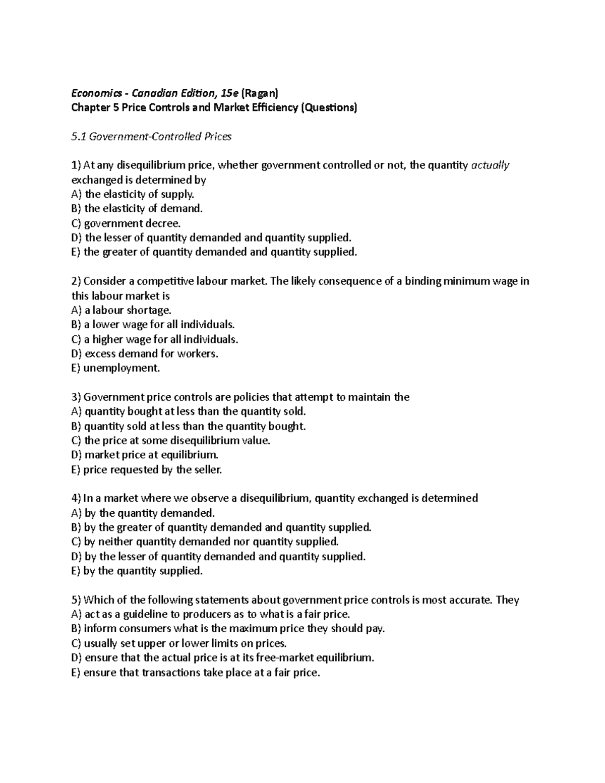 Chapter 5 Questions from Ragan Textbook - ECON 101 - UBC - Studocu