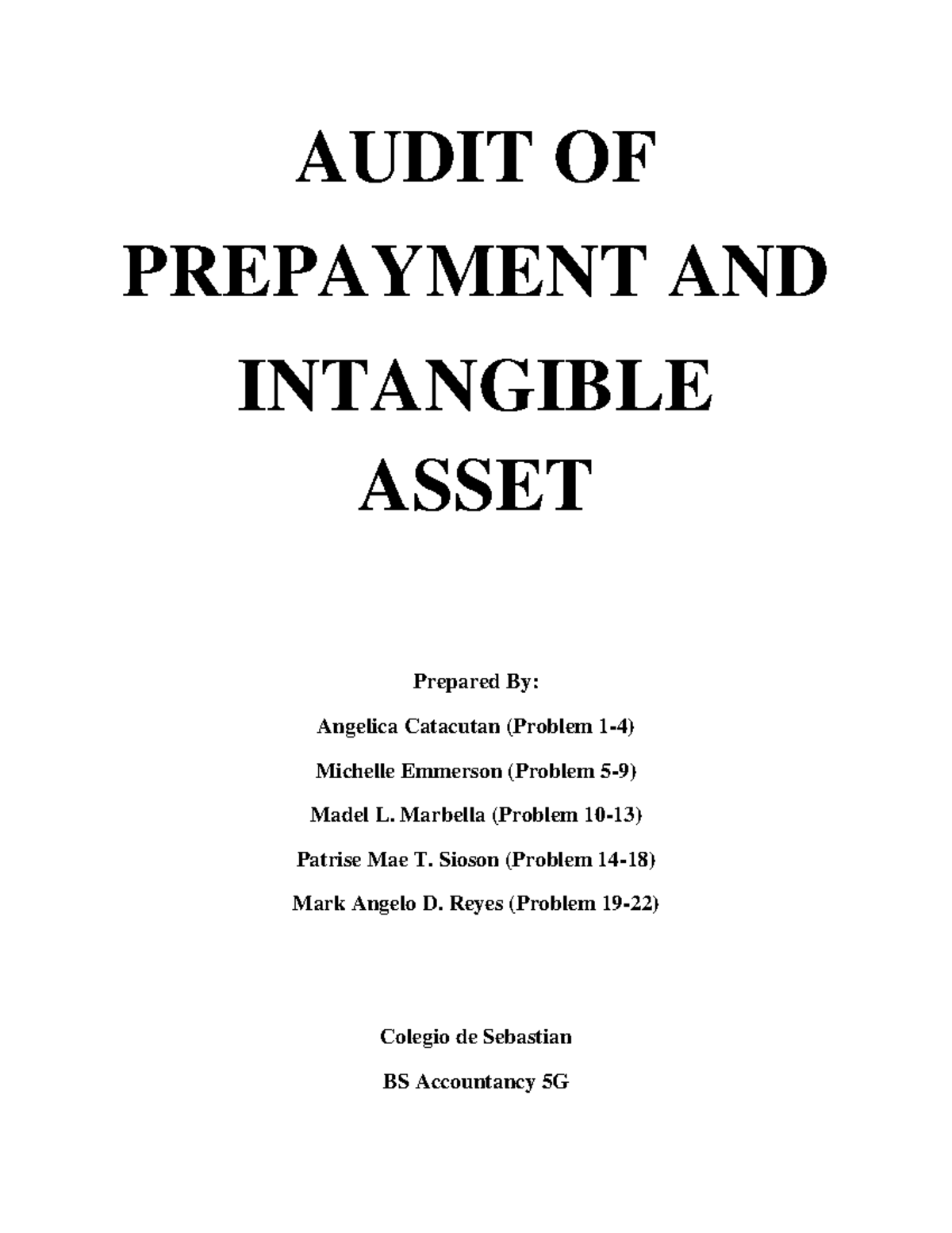 Pdfcoffee - uigygui - AUDIT OF PREPAYMENT AND INTANGIBLE ASSET Prepared By: Angelica Catacutan ...