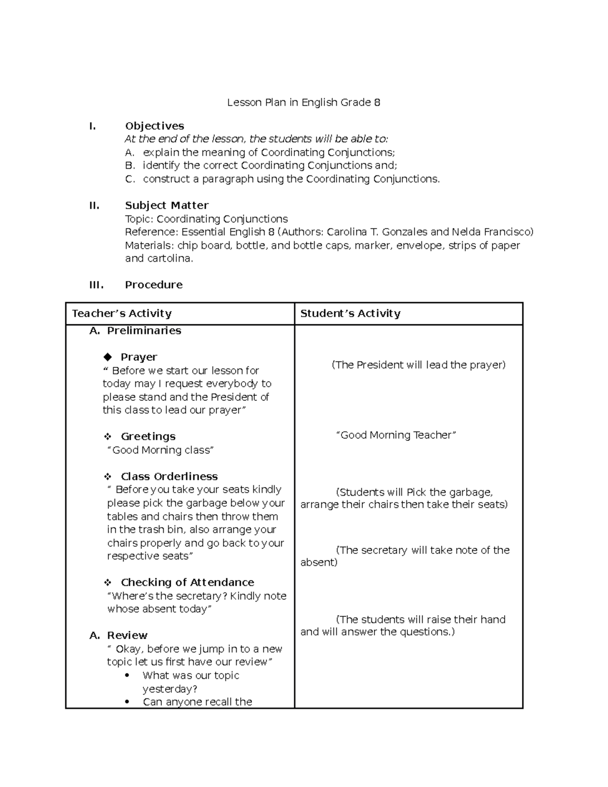 Detailed Lesson PLAN IN English 8 - Lesson Plan in English Grade 8 I ...