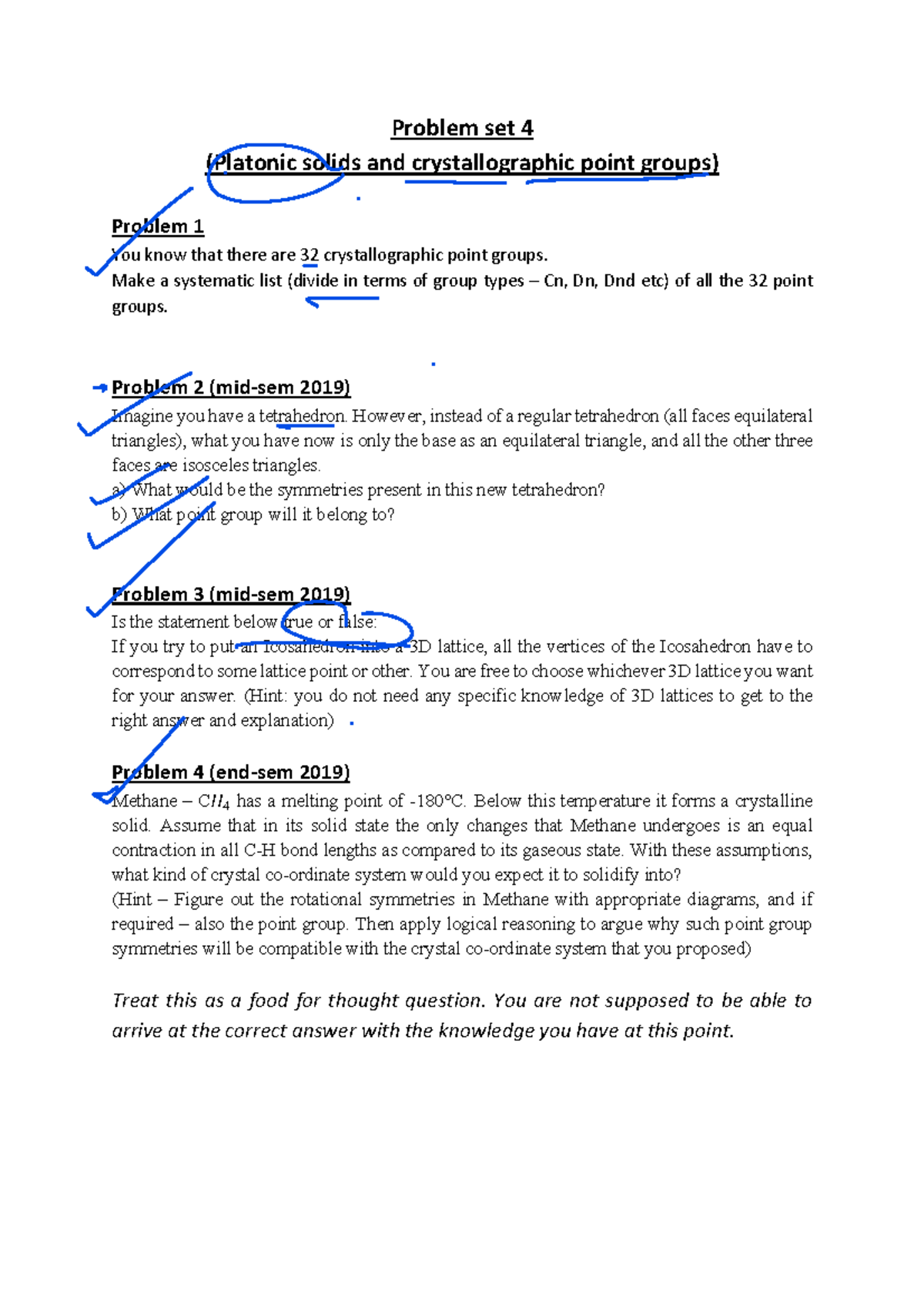 Problem set 4 - Practice material - Problem set 4 (Platonic solids and crystallographic point ...