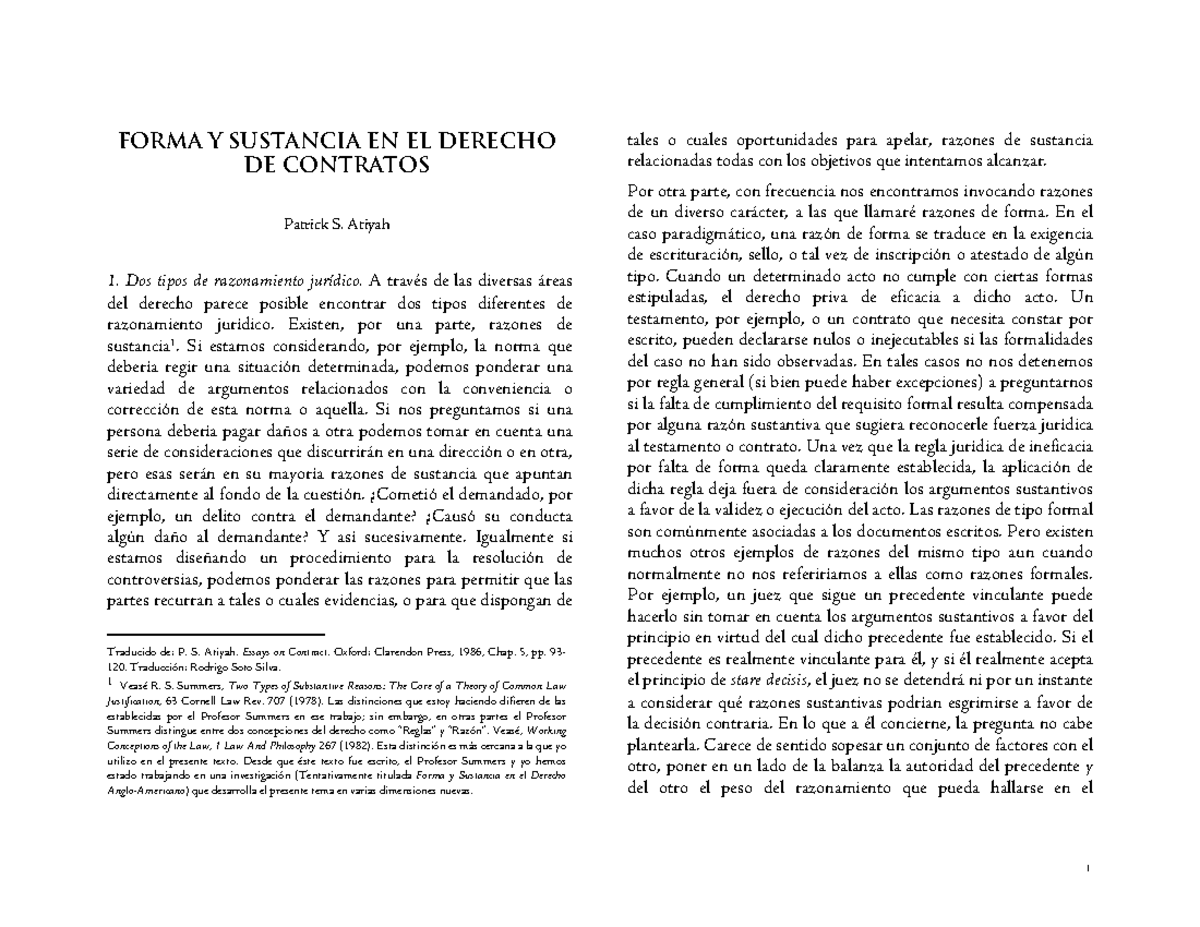 Atiyah Forma Sustancia - FORMA Y SUSTANCIA EN EL DERECHO DE CONTRATOS ...