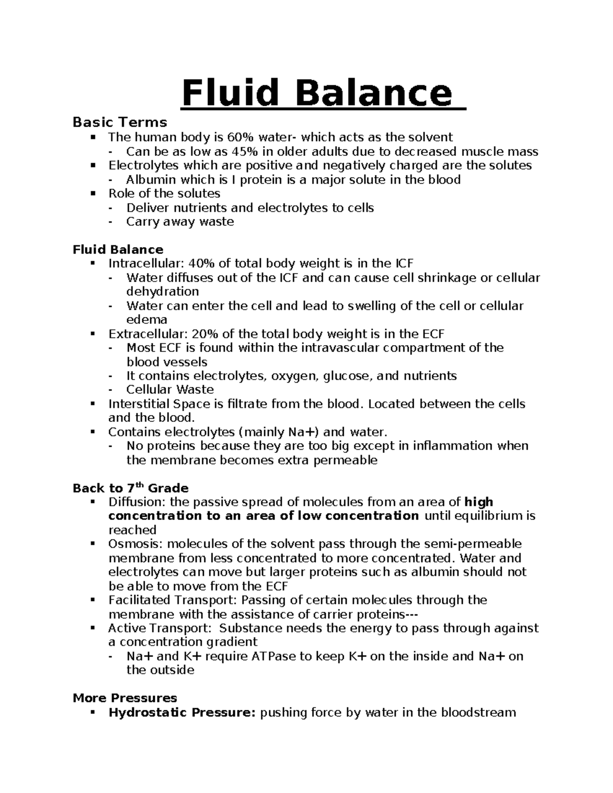 Fluid Balance - Fluid Balance Basic Terms The human body is 60% water ...