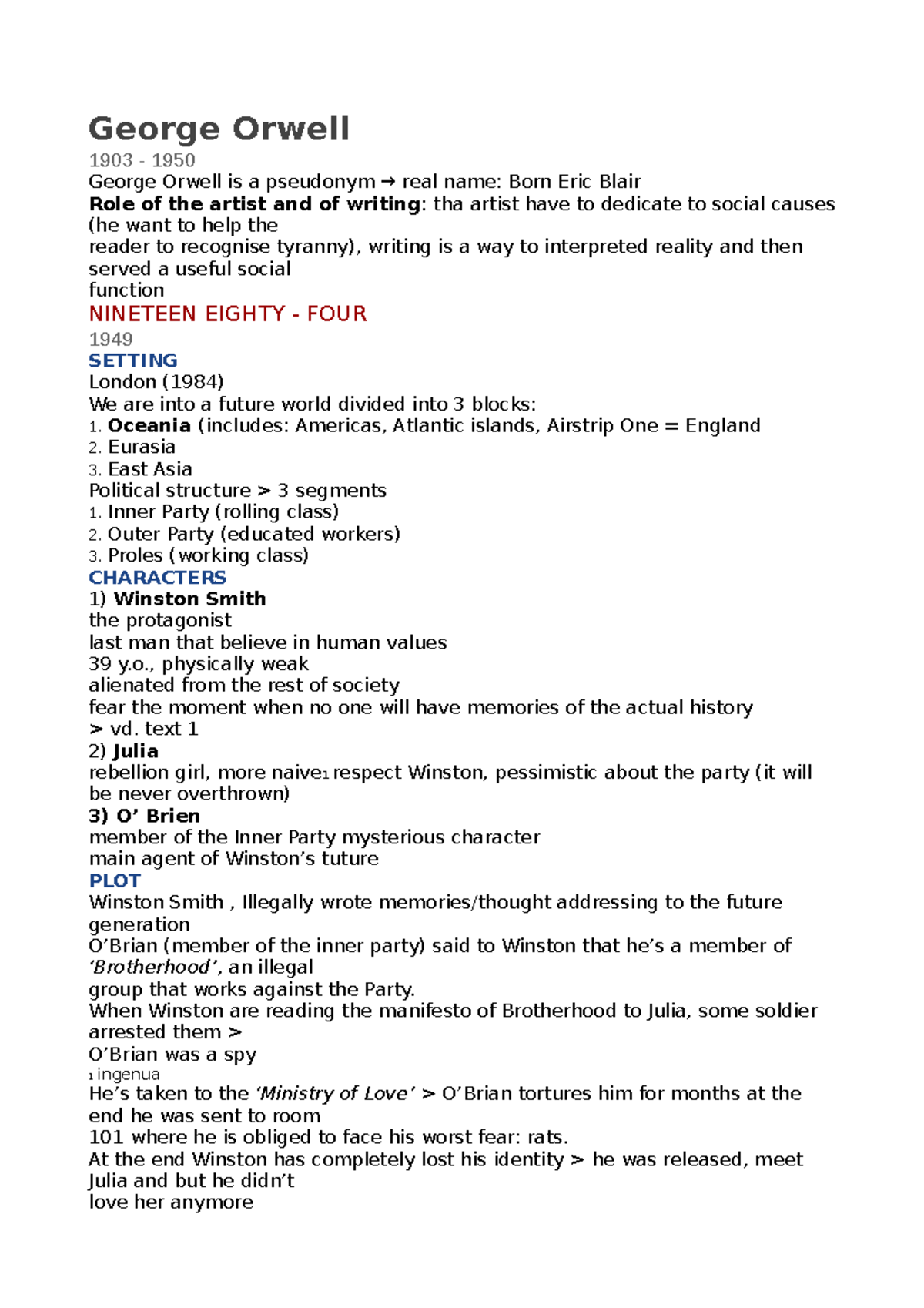 George Orwell.docx- Nineteen Eighty - FOUR - George Orwell 1903 - 1950 ...