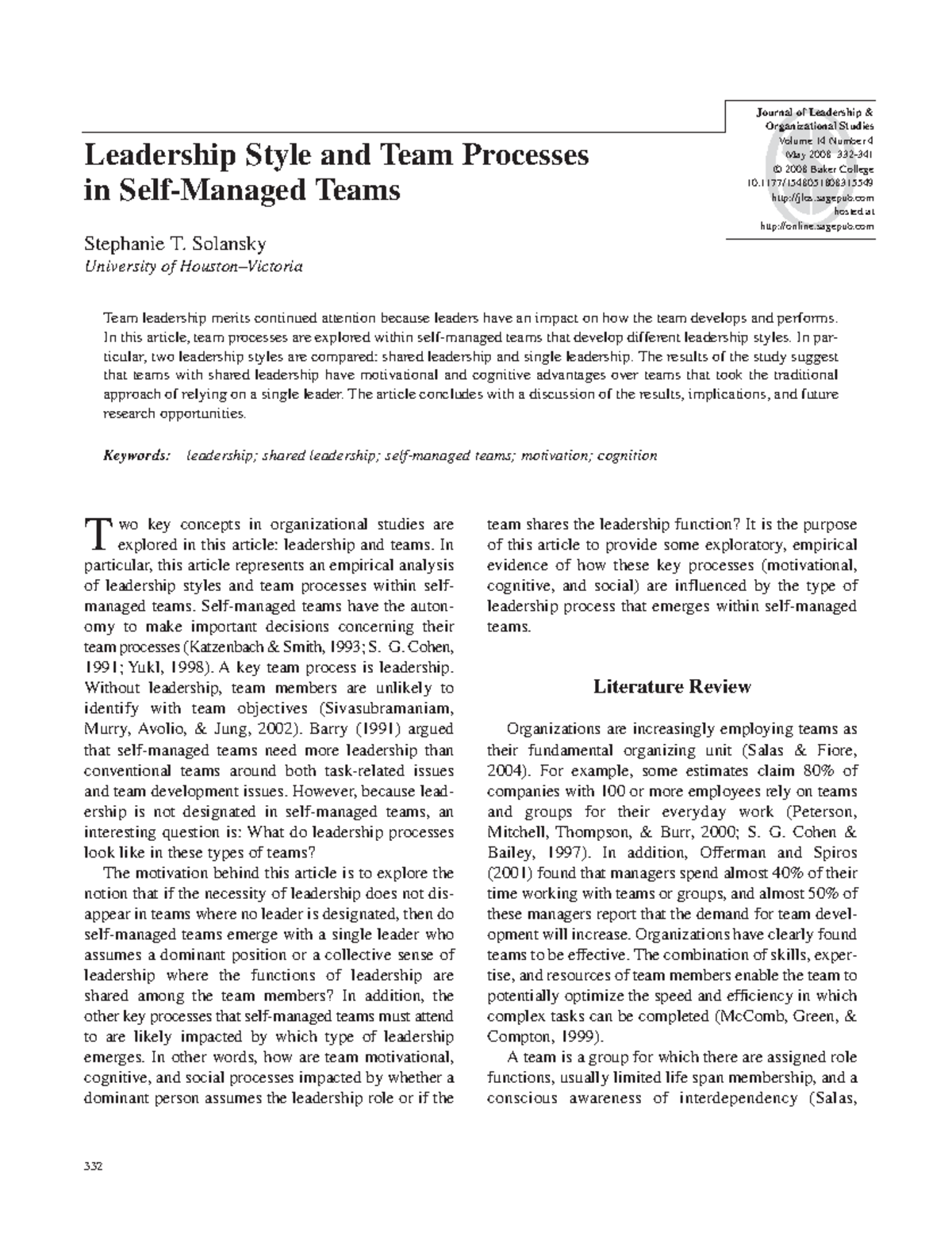 Group 7 - Nov. 26 - POS 3 Self Directed Teams Article 1 of 2 - 332 ...