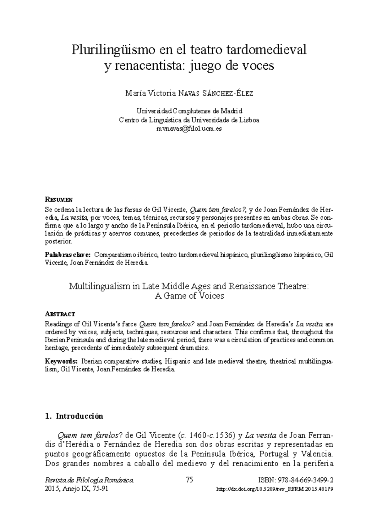 Plurilingüismo en el teatro tardomedieval y renacentista: juego de ...