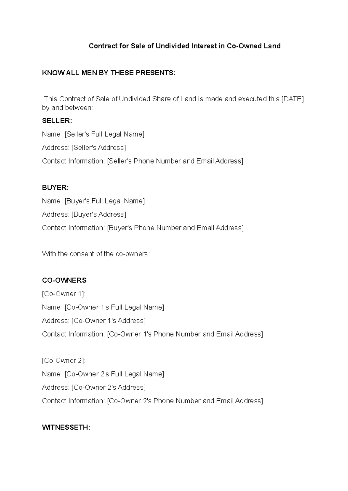 Contract for Sale of Undivided Interest in Co - [TAX DECLARATION NUMBER ...