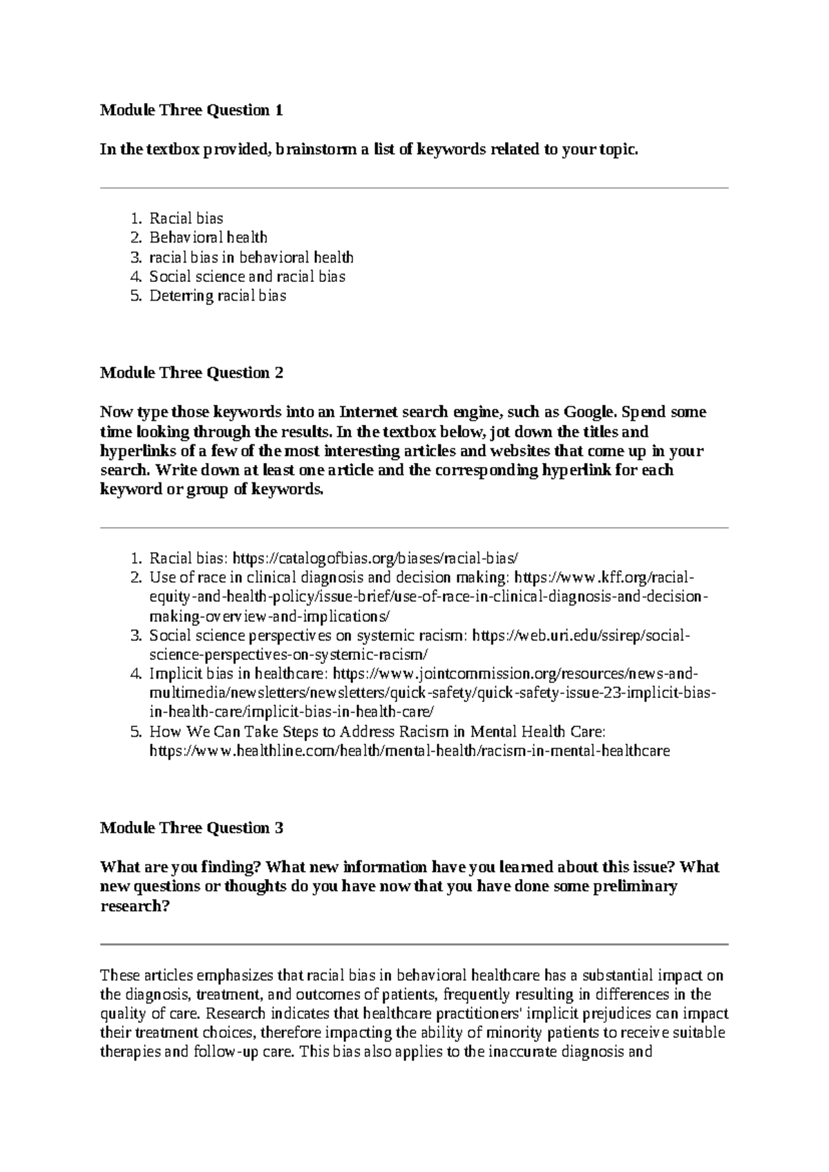 Module 2 Assignment Module Three Question 1 In The Textbox Provided Brainstorm A List Of