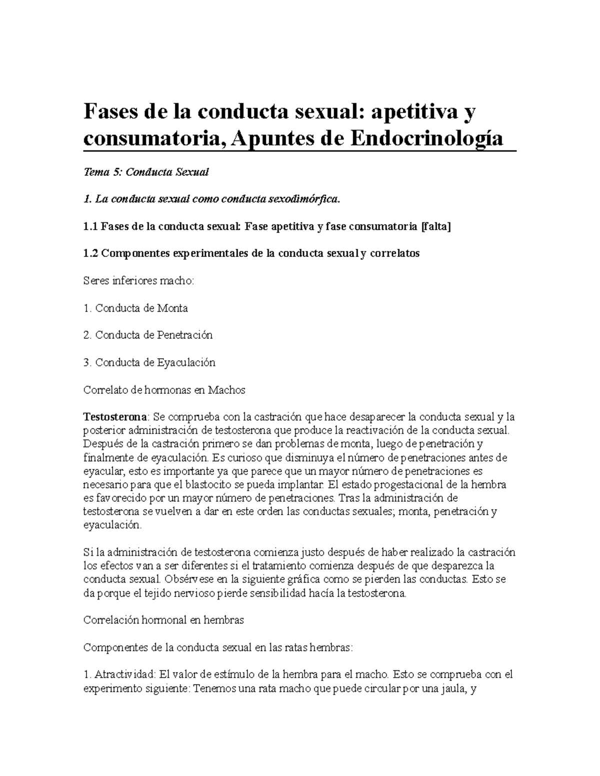 Fases de la conducta sexual: apetitiva y consumatoria - 1 Fases de la ...