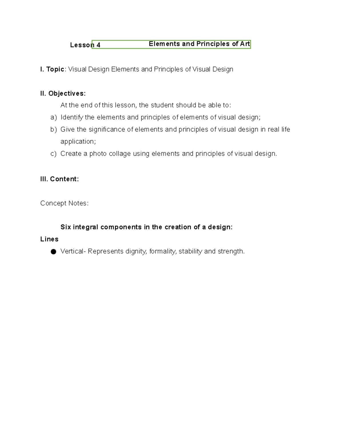 ART Appreciation Lesson 4Visual Design Elements and Principles of ...