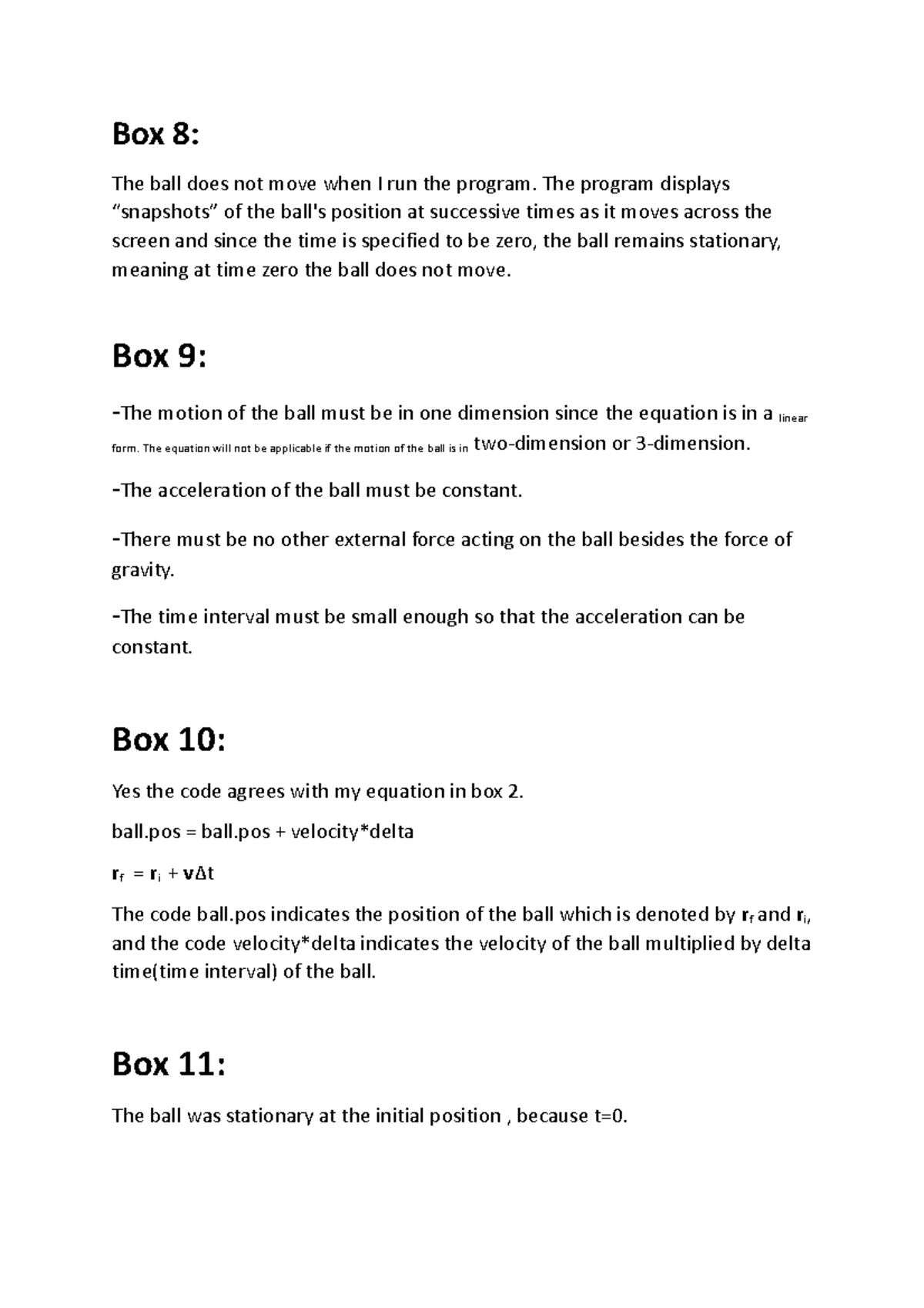 Worksheet B Computer LAB 3 - Box 8: The ball does not move when I run ...