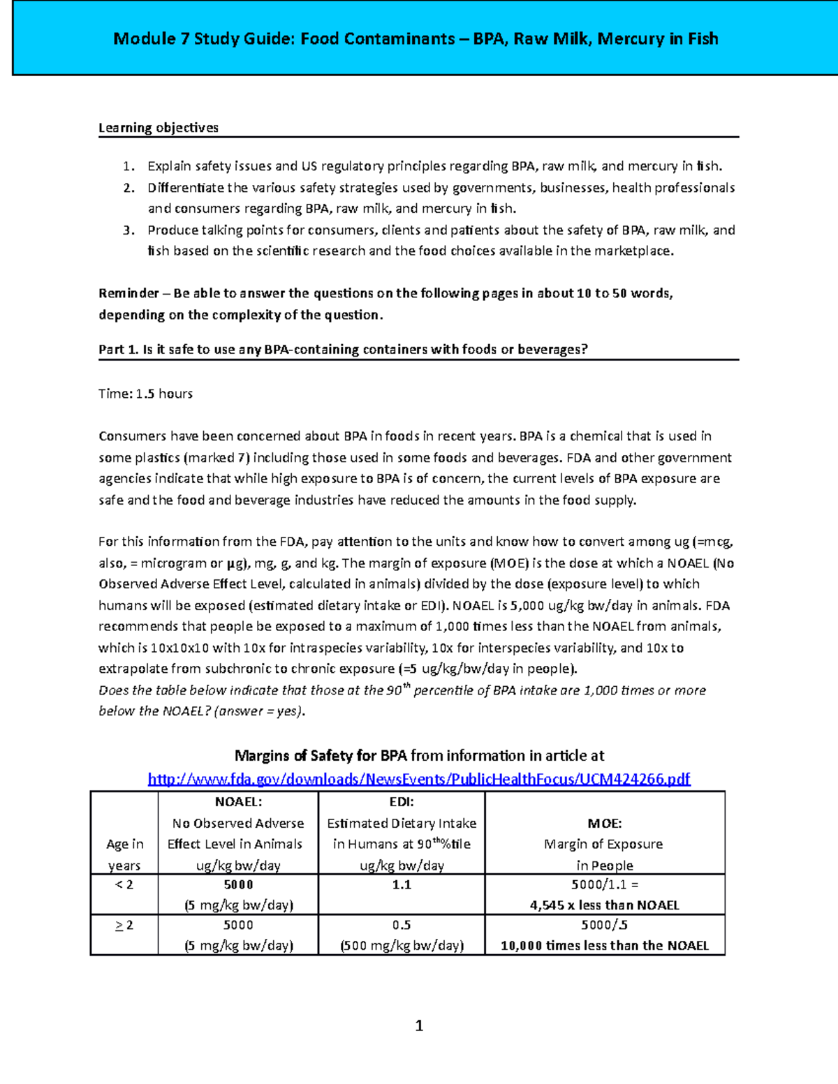 07 Contaminants Module Study Guide - Learning objectives Explain safety ...