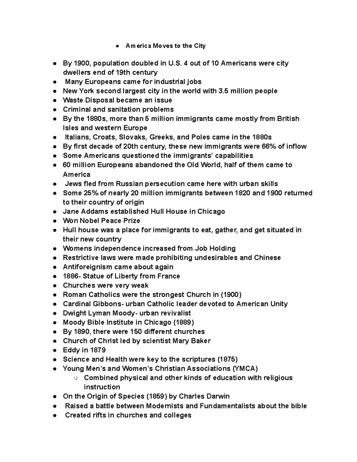 Chapter 25 - America Moves to the City By 1900, population doubled in U ...
