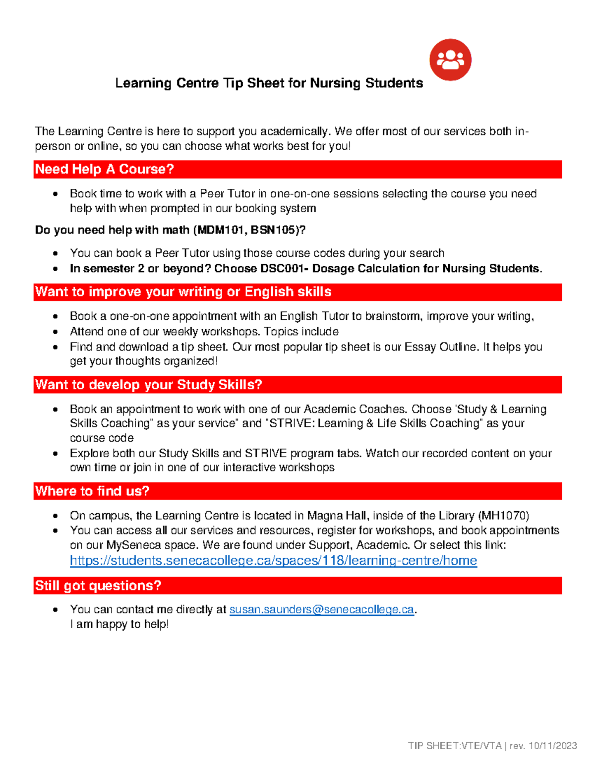 Learning Centre Tip Sheet for Nursing Students - TIP SHEET:VTE/VTA ...