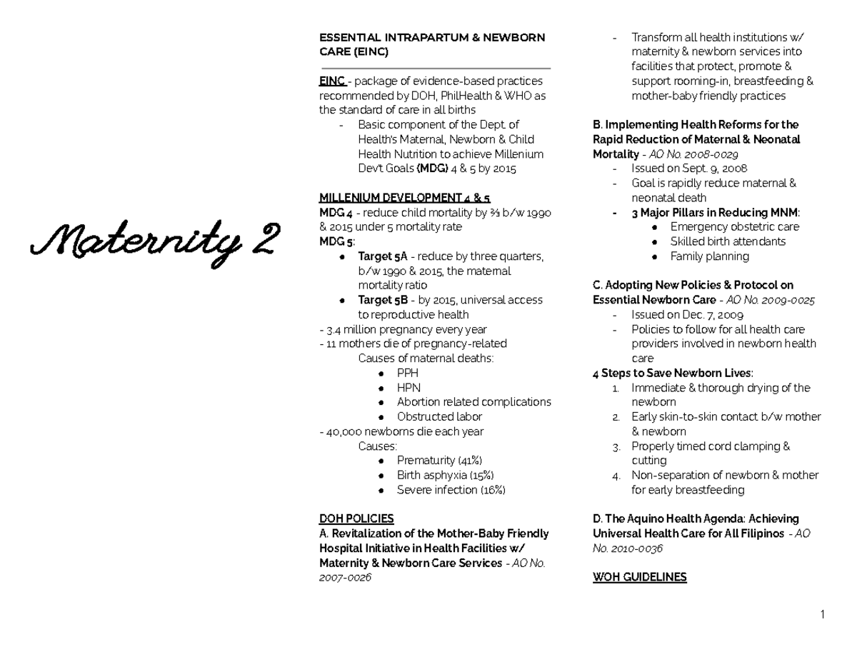 NCM 107 Maternity Nursing notes - Maternity 2 Prof. Annalie Dona 2nd ...