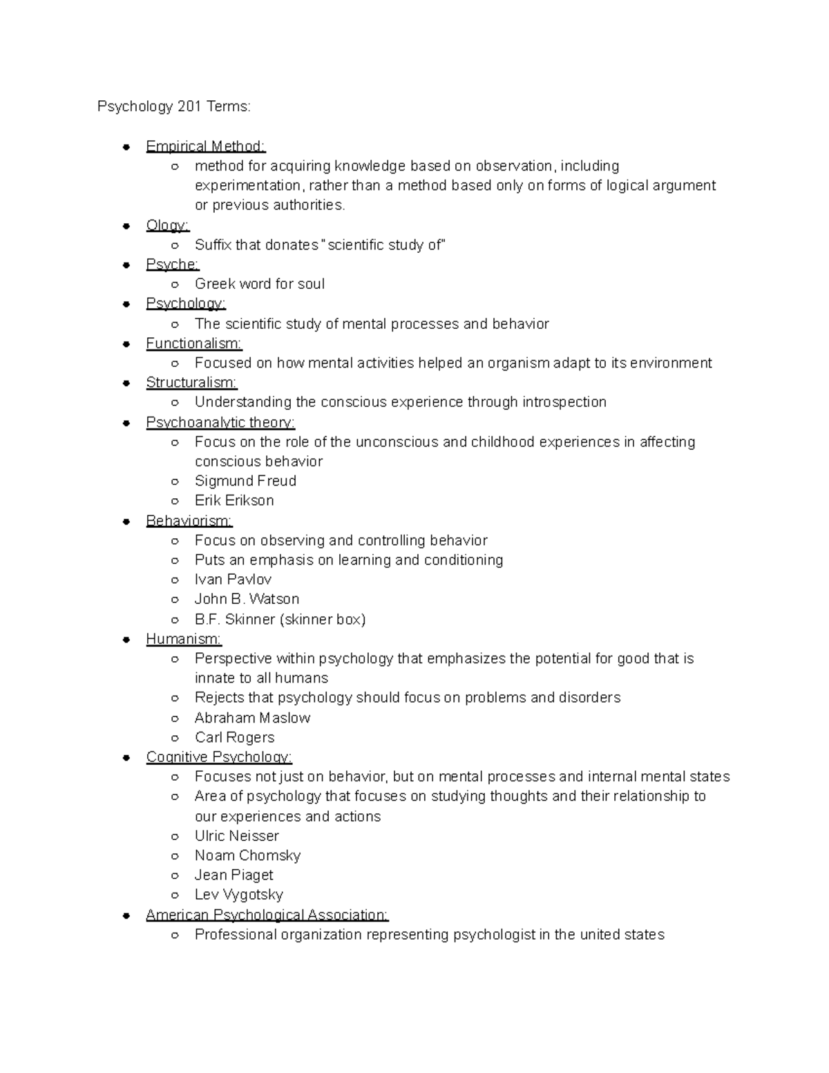 Psychology 201 Terms - Psychology 201 Terms: Empirical Method: method ...