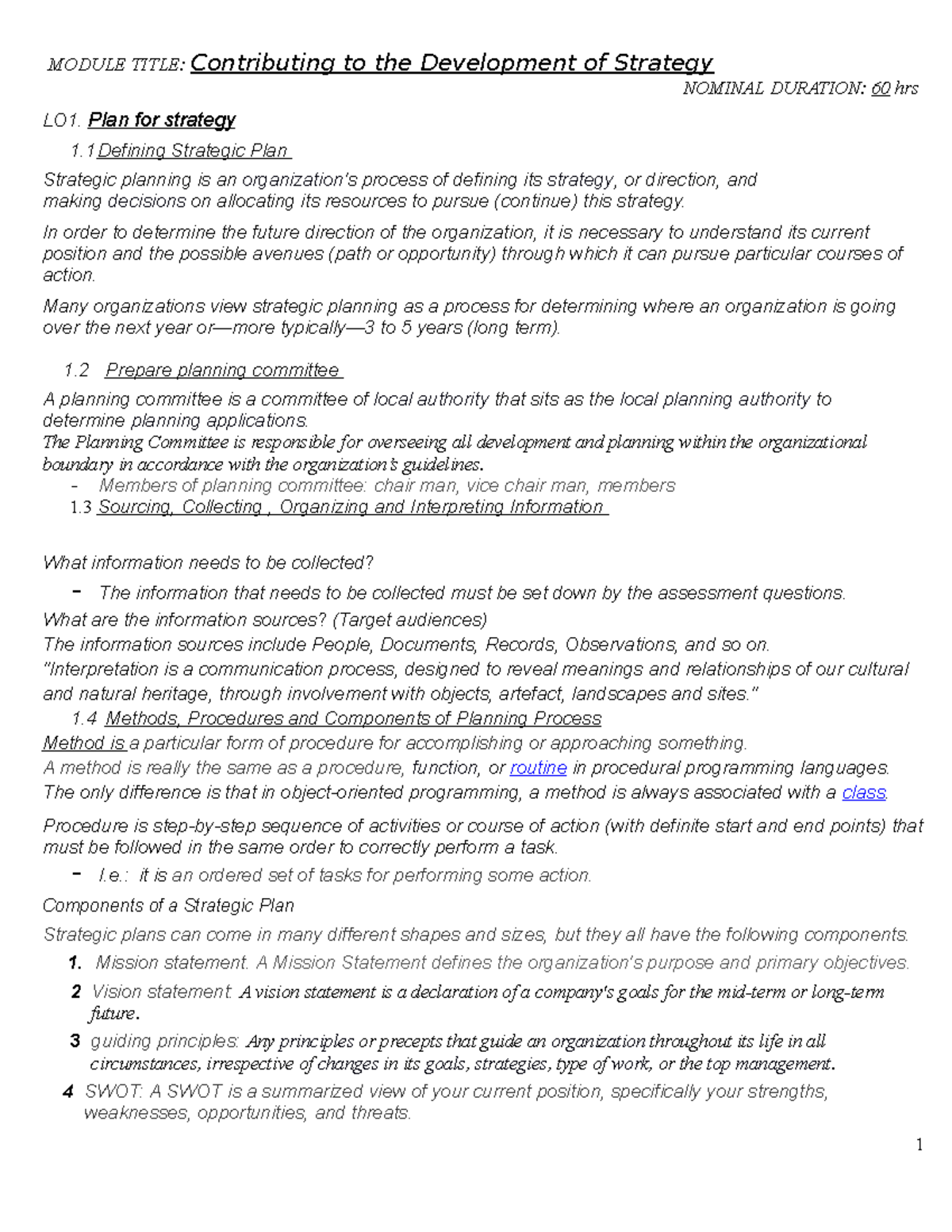 02 Contributing to the Development of Strategy - MODULE TITLE ...