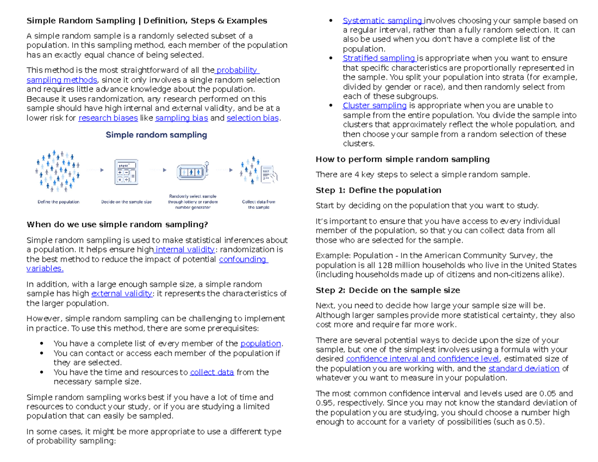 Simple Random Sampling Task - In this sampling method, each member of ...