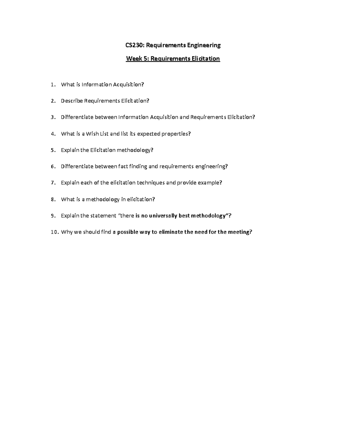 Tutorial 5 - CS230: Requirements Engineering Week 5: Requirements ...