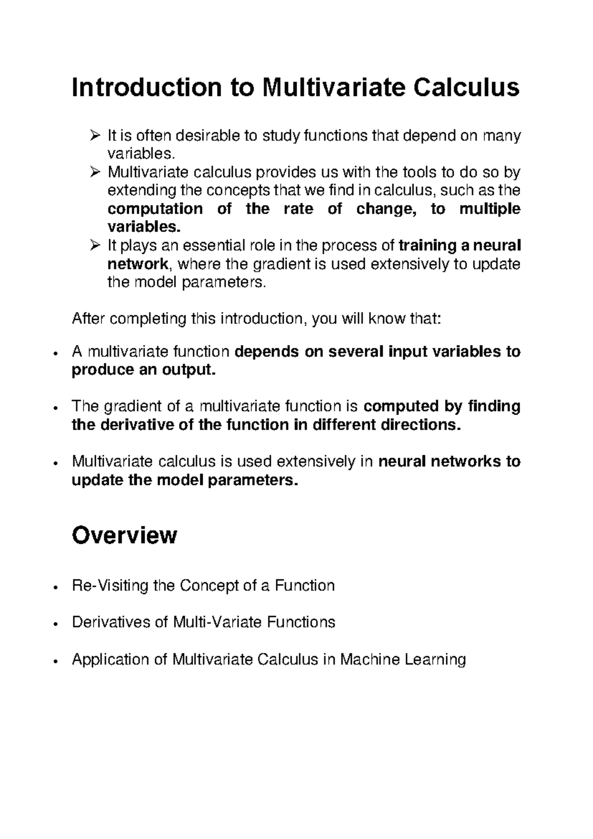 Introduction to multivariate calculus - Introduction to Multivariate ...