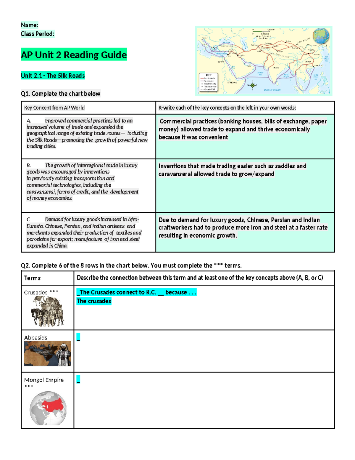 AP World History Unit 2 Reading Guide - ####### Name: ####### Class ...