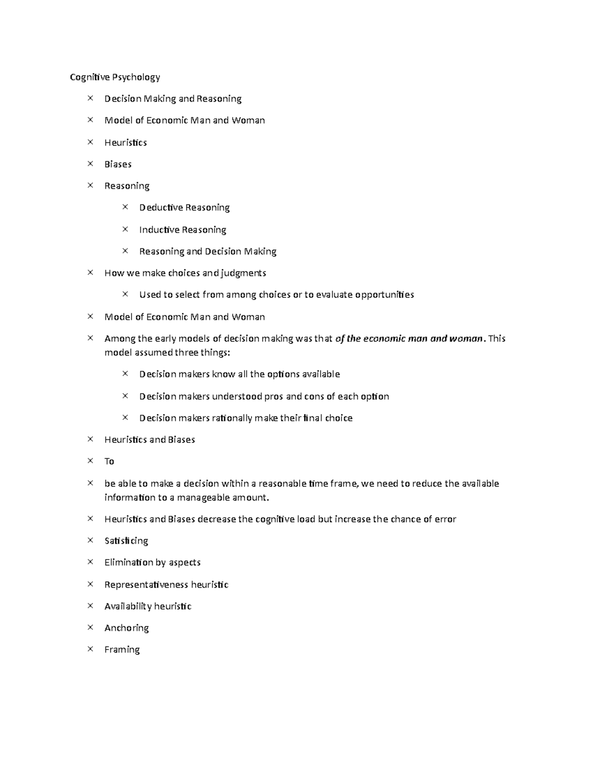 Lecture notes 1 - an outline - Cognitive Psychology × Decision Making ...