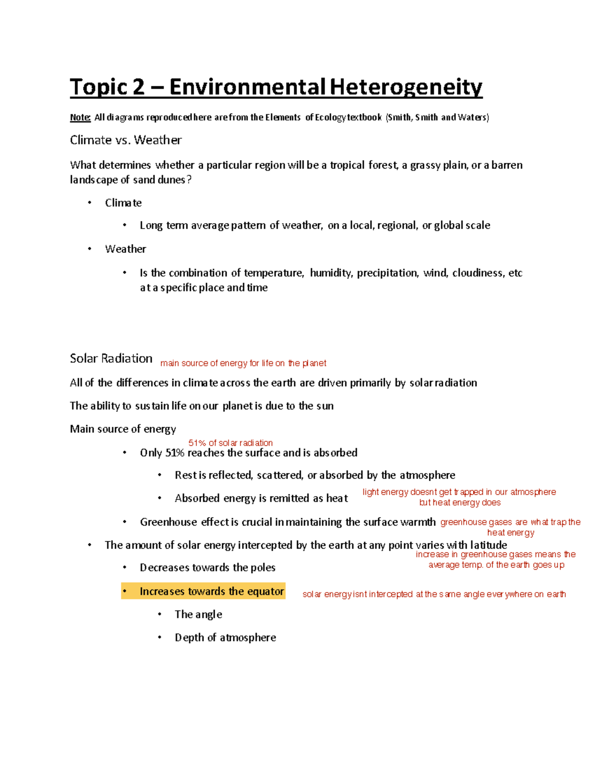 Topic 2 - Environmental Heterogeneity - BIOL 2390 - U of M - Studocu
