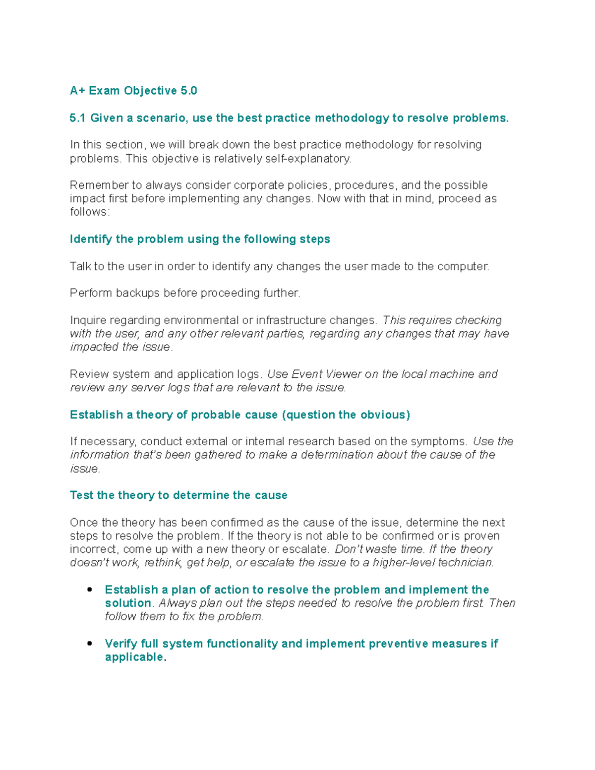 5.0 comptia a+ - other - A+ Exam Objective 5. 5 Given a scenario, use ...