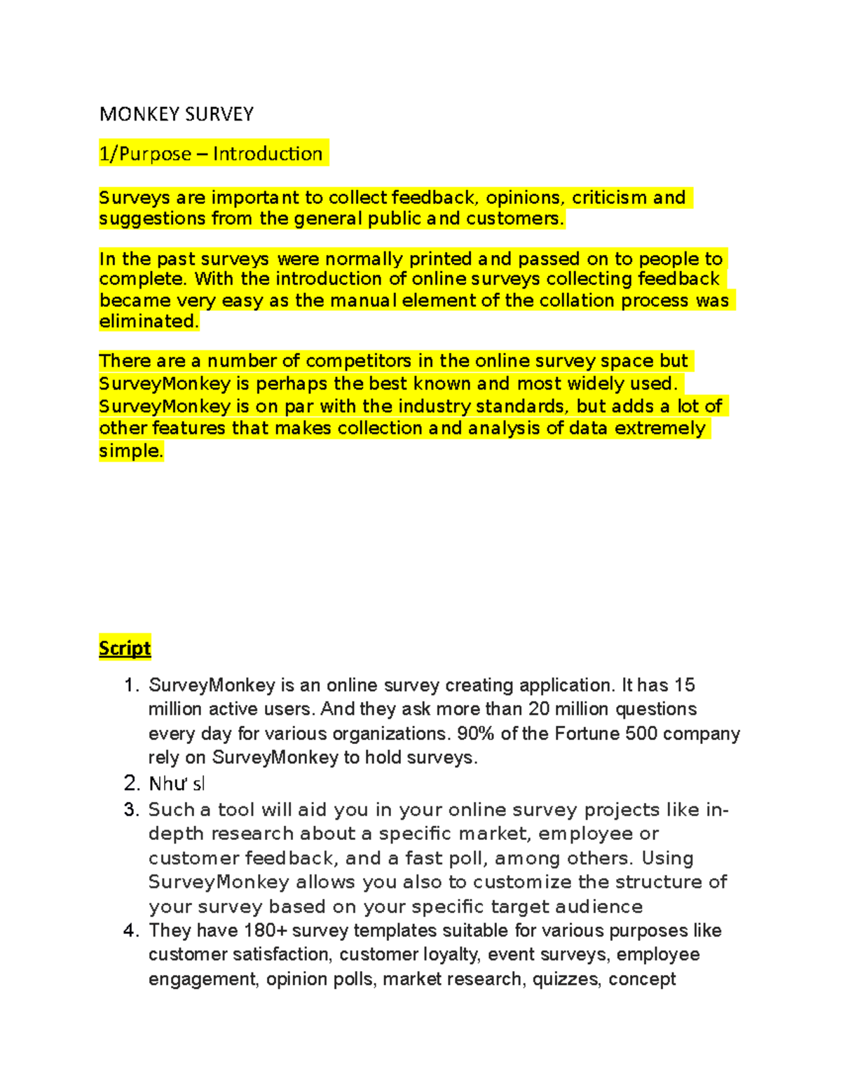 Monkey Survey - MONKEY SURVEY 1/Purpose – Introduction Surveys are ...