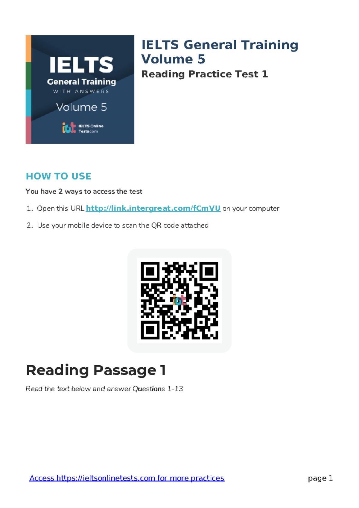 Readingpracticetest 1-v9-186415 - IELTS General Training Volume 5 ...