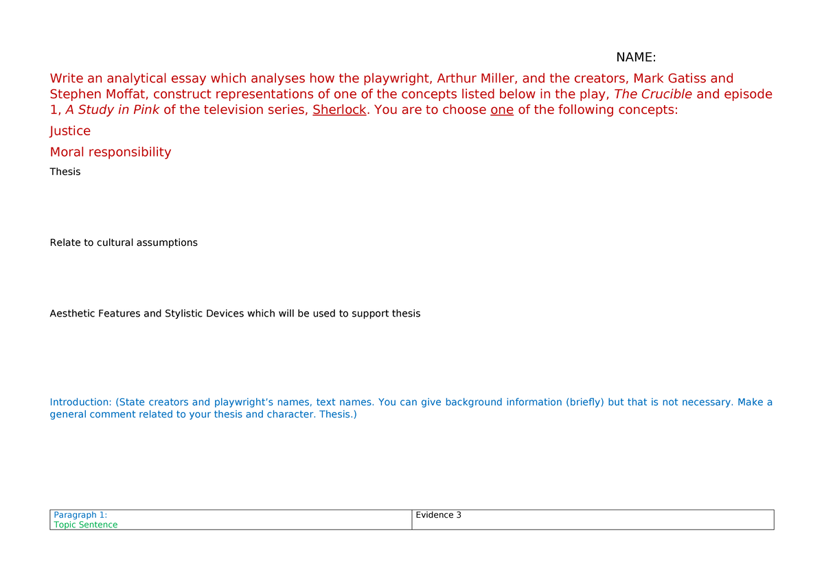 Scaffold - study notes - NAME: Write an analytical essay which analyses ...