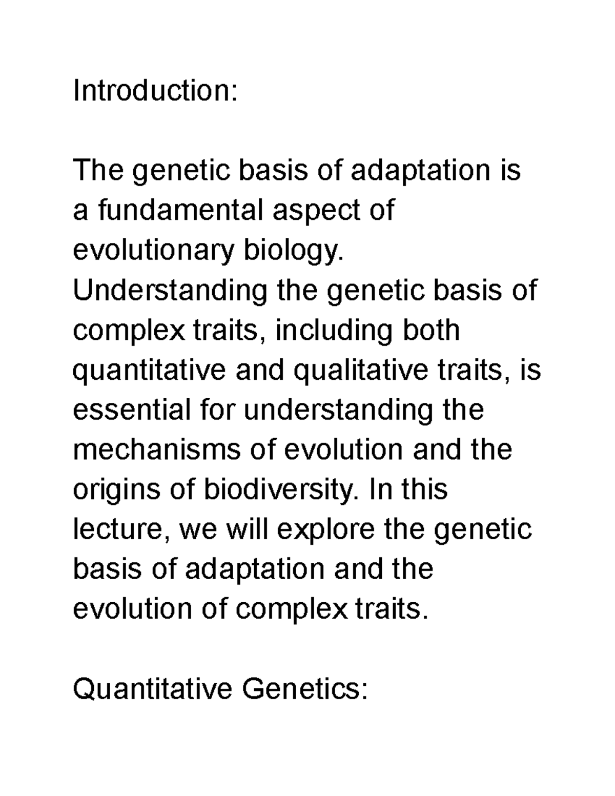 The Genetic Basis of Adaptation Understanding the Evolution of Complex ...