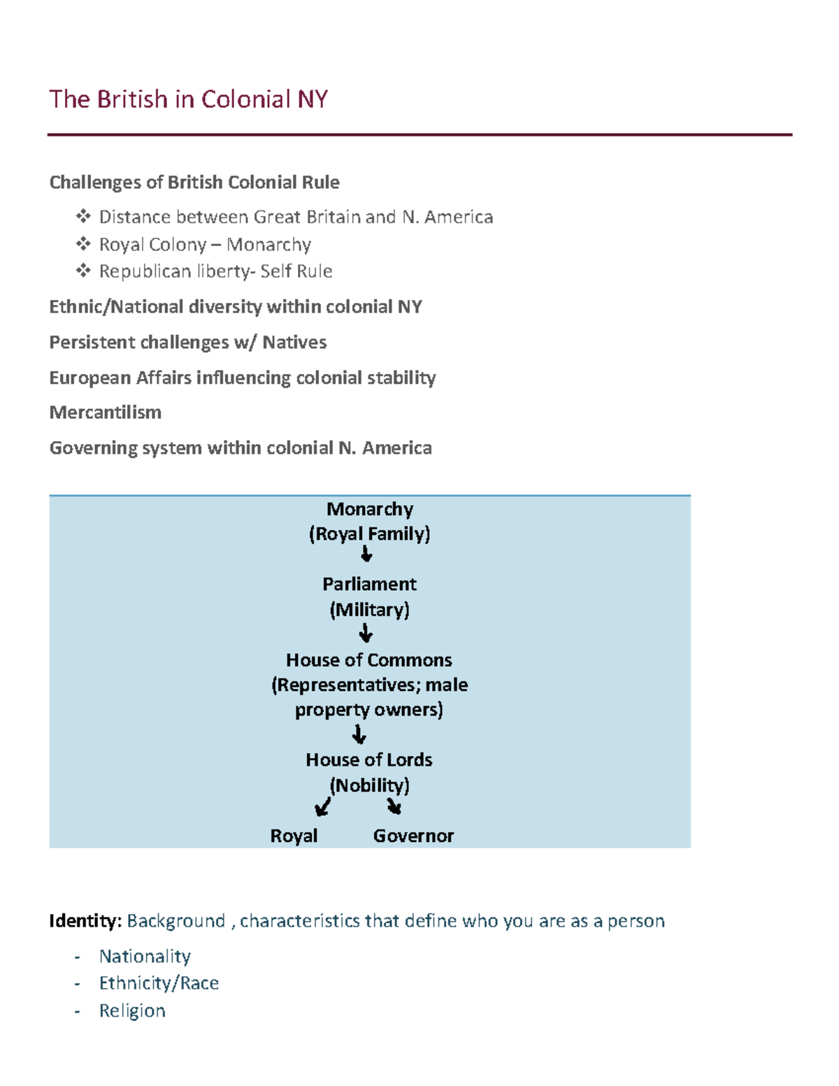 HIST 315 Notes American Revolution - The British in Colonial NY ...