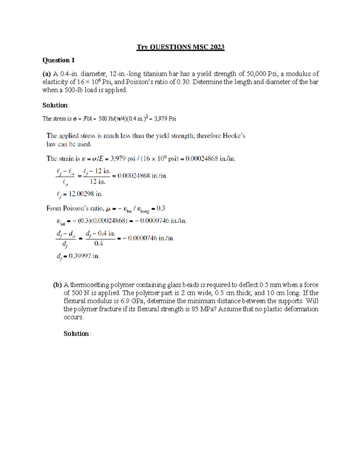 Practice Questions for Final Exam - Try QUESTIONS MSC 2023 Question 1 ...
