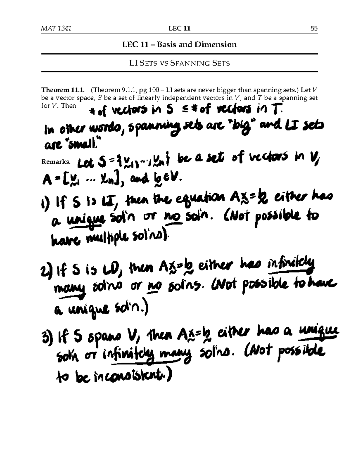 MAT 1341 Lecture 11 Filled - MAT 1341 LEC 11 55 LEC 11 – Basis and ...