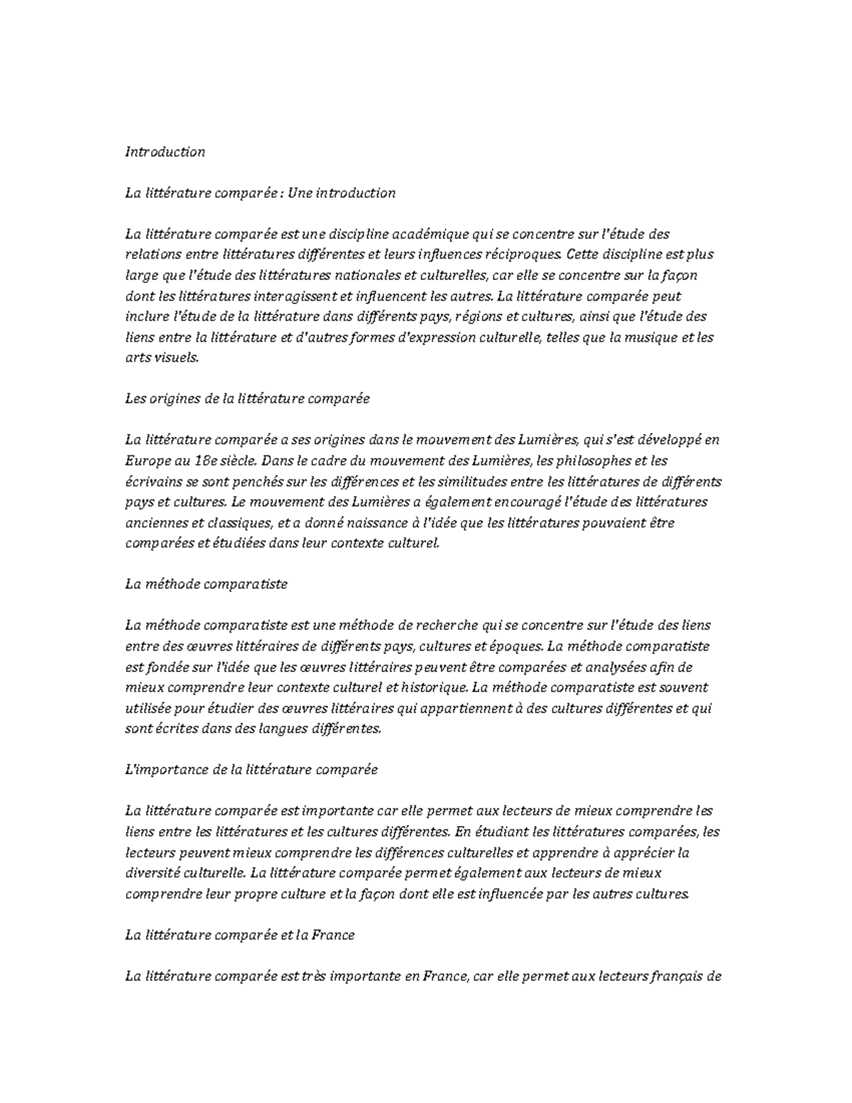 Comparative Literature Study Notes - Introduction La littérature ...