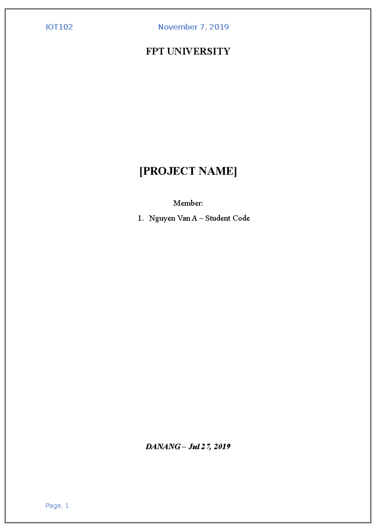 Project Report Sample Mmmmmmmmmmmmmmmmm IOT102 November 7 2019 FPT