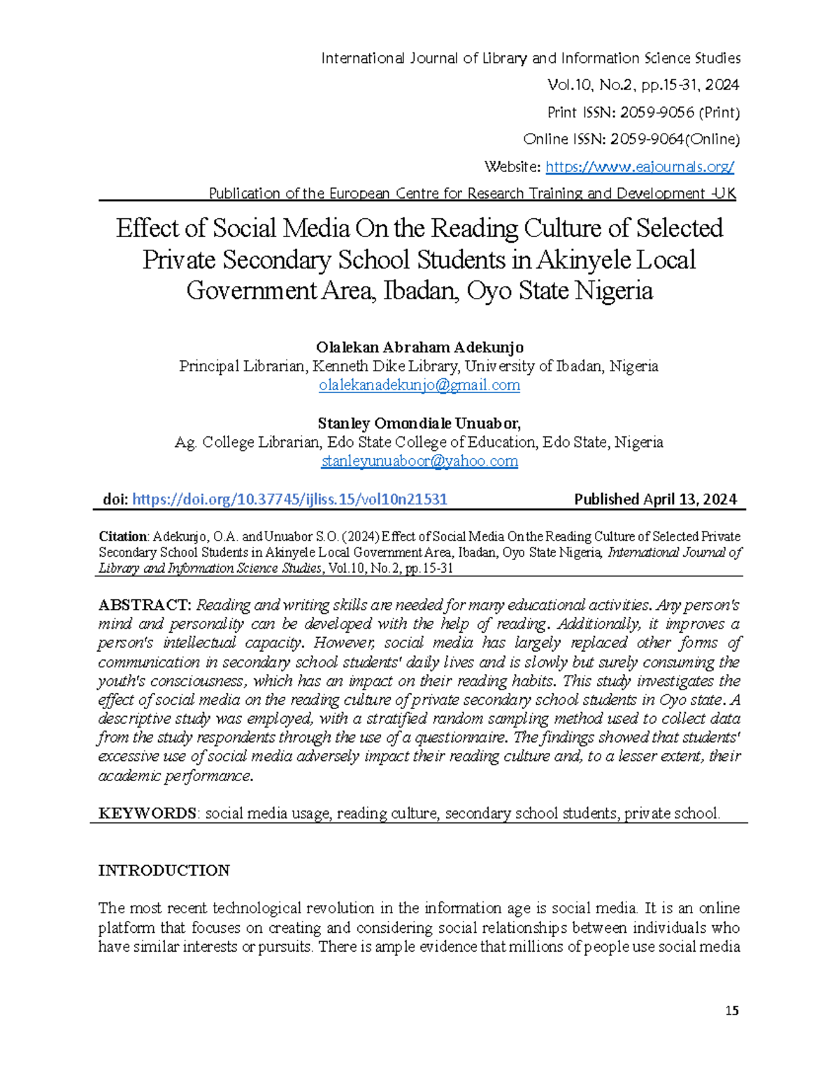 Effect of Social Media On the Reading Culture - College Librarian, Edo ...