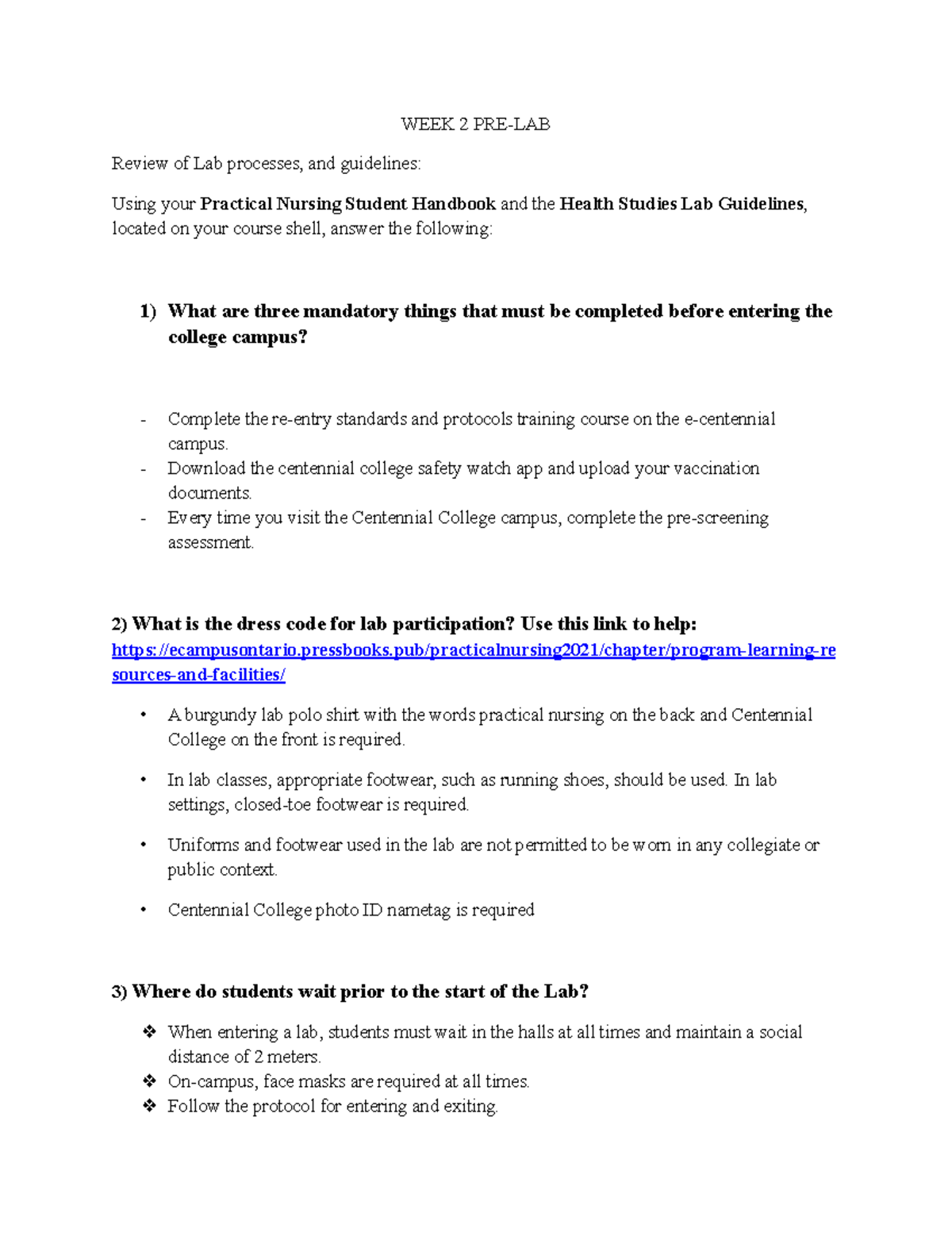 Week 2 Part 1 Prelab Homework.F21 - WEEK 2 PRE-LAB Review of Lab processes, and guidelines ...