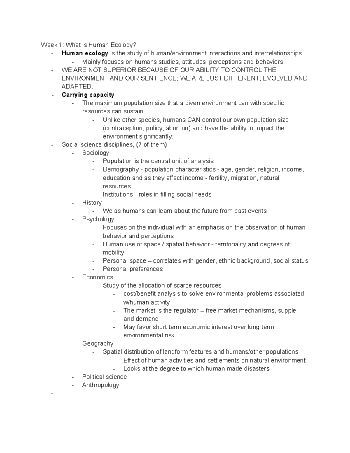 Human Ecology Study Guide Week 1 What Is Human Ecology Human