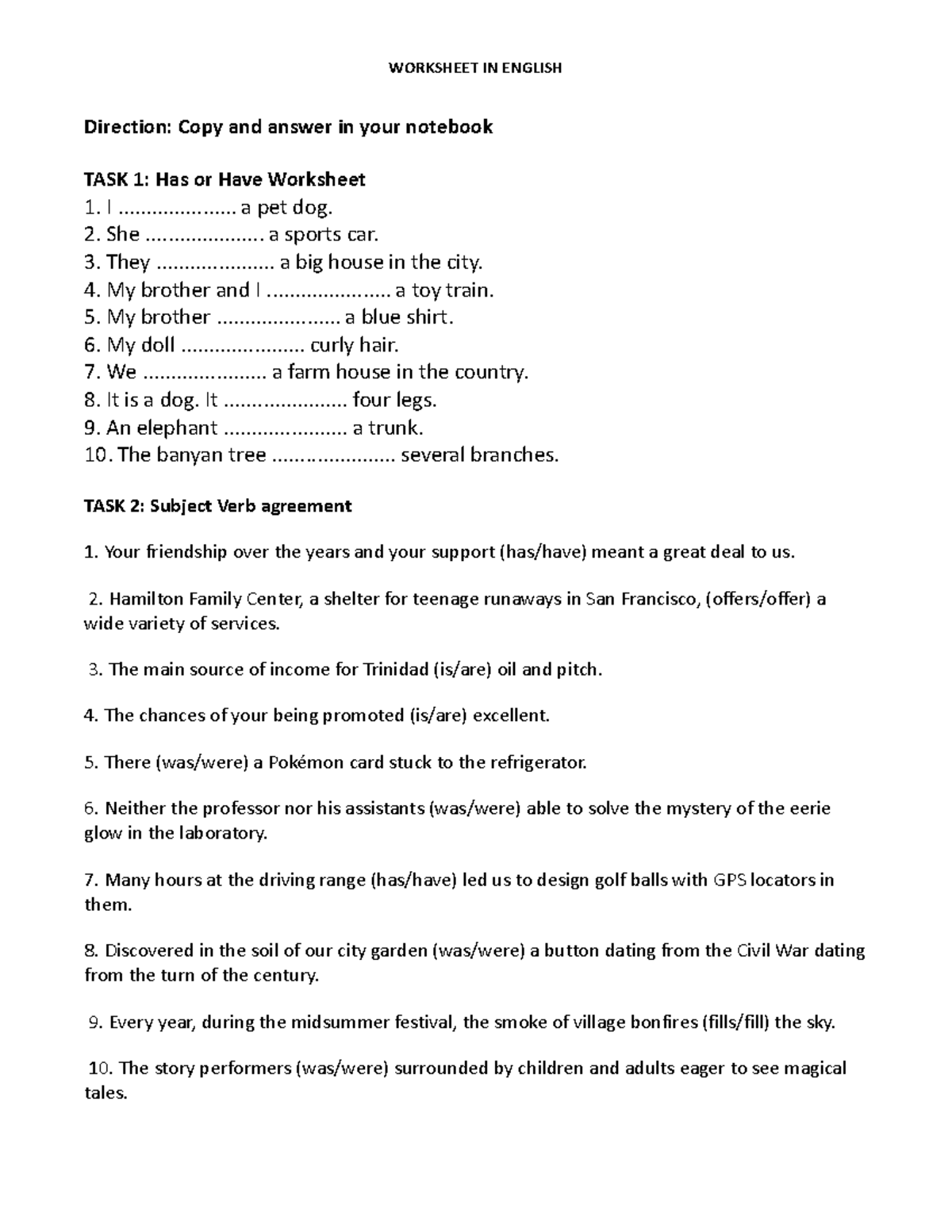 Eng Worksheet WORKSHEET IN ENGLISH Direction Copy And Answer In Your