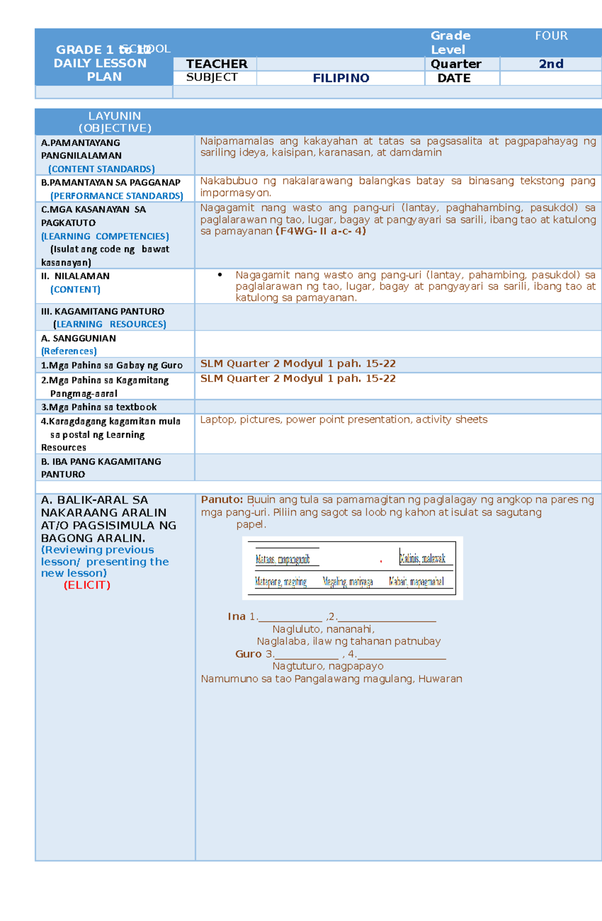 Filipino 4 COT 1 - Class Observation Tool - GRADE 1 to 12 DAILY LESSON ...